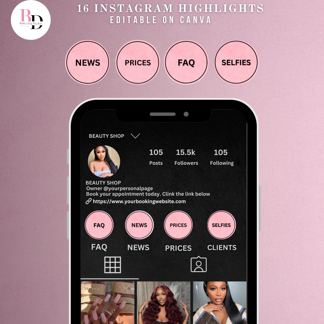 Pink and Black, Basic Instagram Highlight Covers, Business, Editable ...