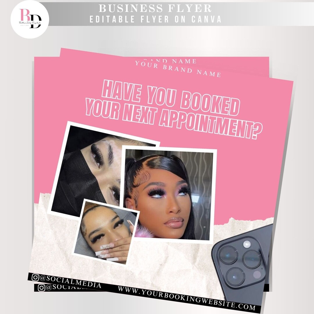 Pink Girly DIY Premade Lash Tech Flyer, Bookings Available, Book Now ...