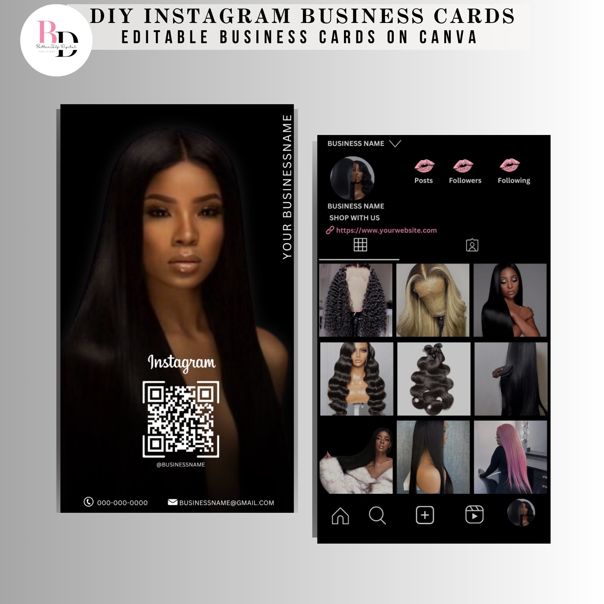 DIY Instagram QR Code Business Cards for Wig Seller, Weave Extensions ...
