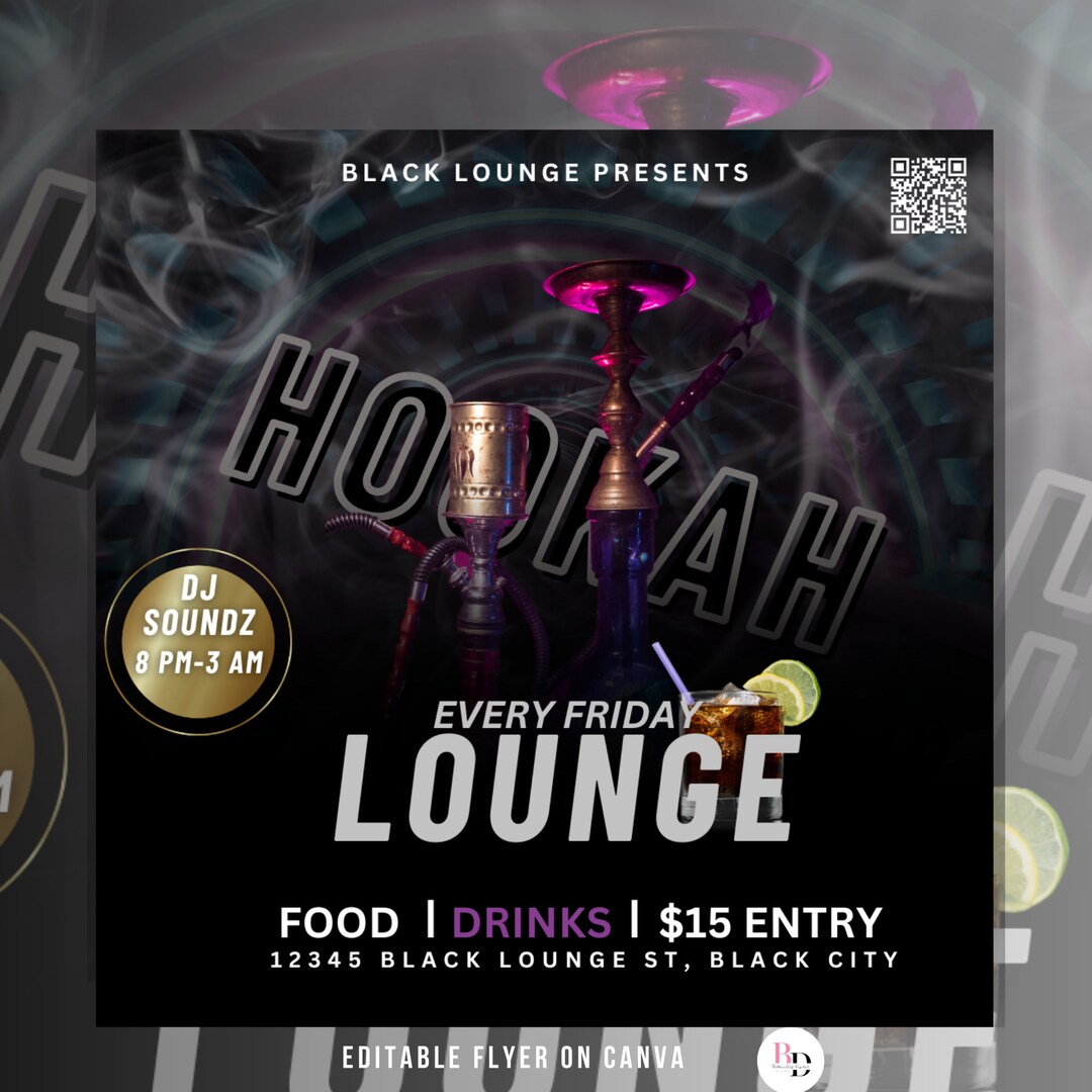 DIY Hookah Flyer, Purple and Black, Editable on Canva, Club Flyer ...