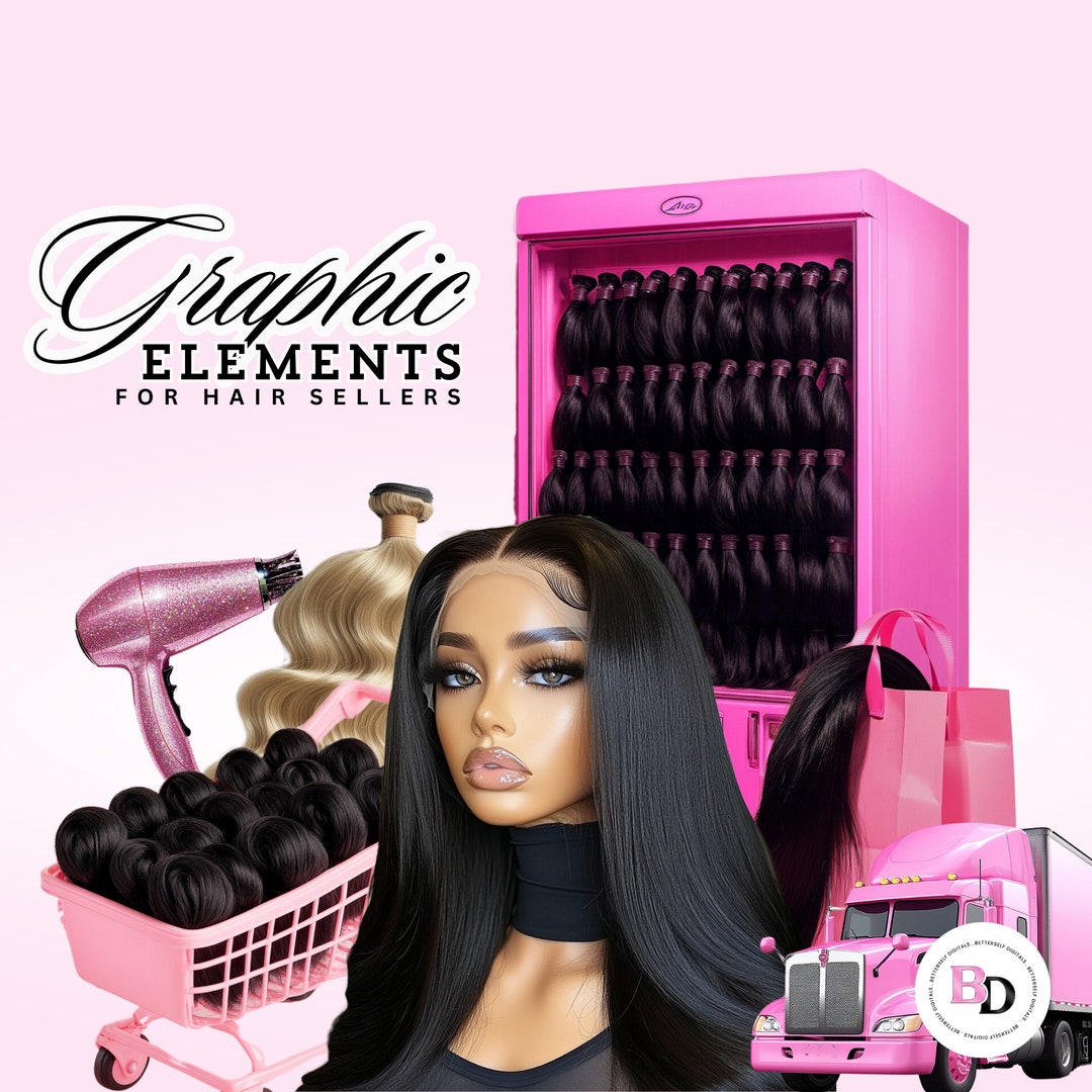 Hair Graphic Design Elements, Instant Download, Hair Clipart, Pink ...