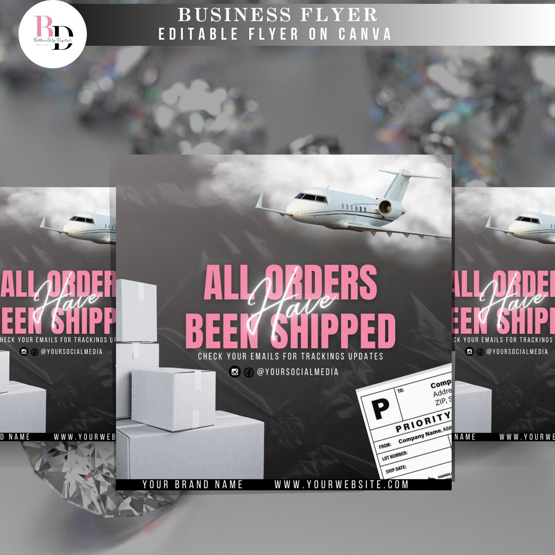 Orders Have Been Shipped Flyer, DIY Pink and Grey Business Flyer ...