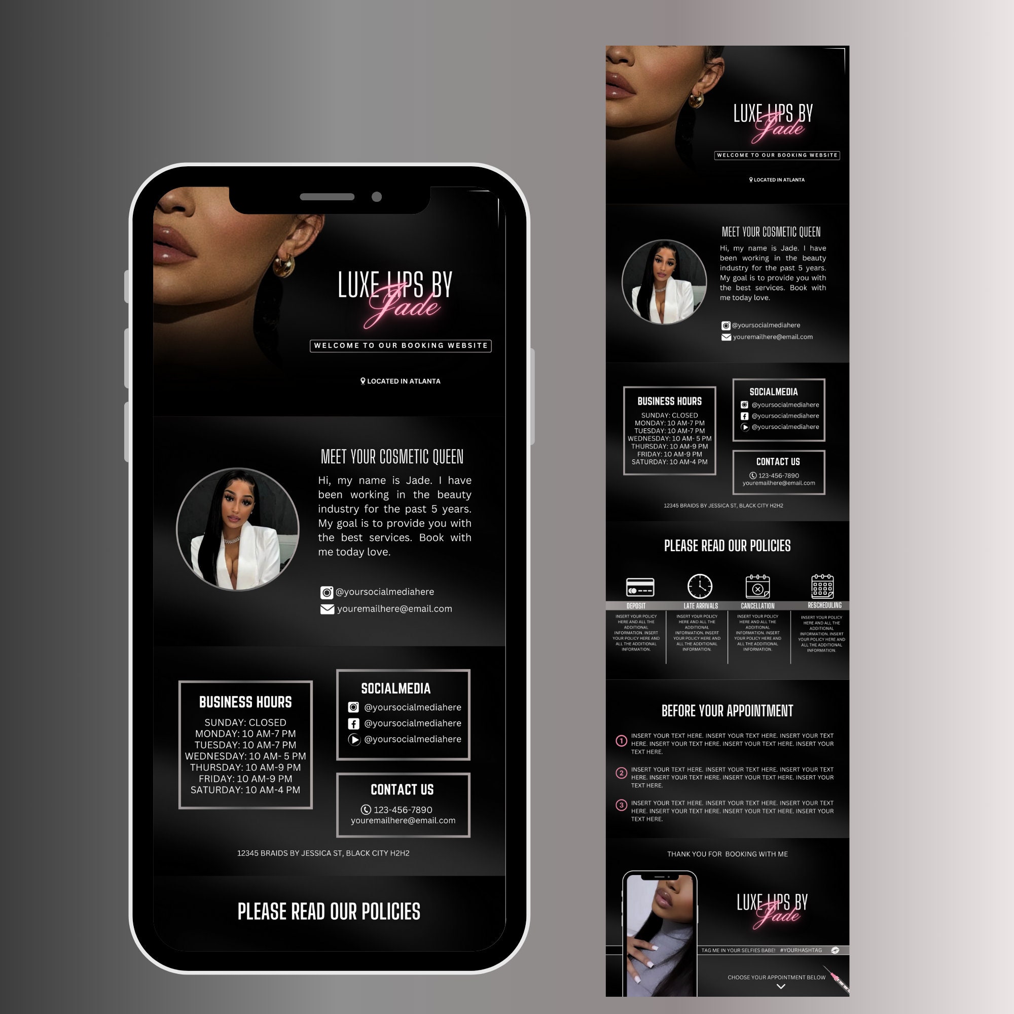 DIY Lip Filler Acuity Scheduling Template, Editable on Canva, Black ...