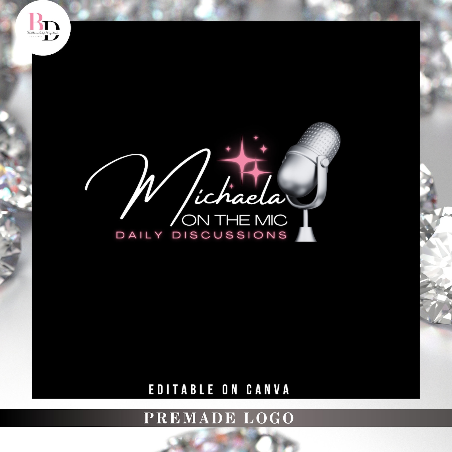 DIY Podcast-talkshow Logo Template, Pink, Mic Image, Editable on Canva ...