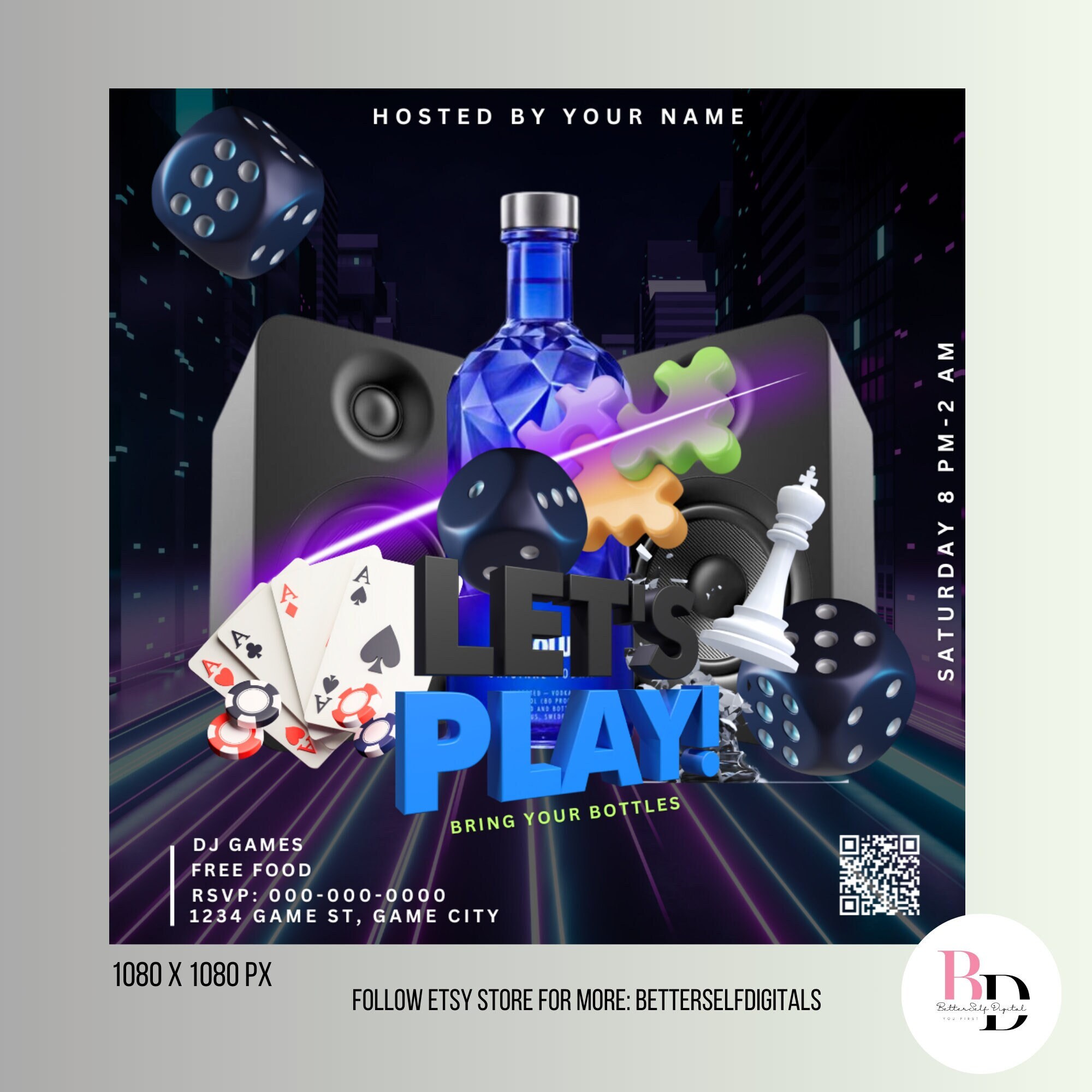 DIY Game Night Flyer for Friends and Family, Editable on Canva Pro ...