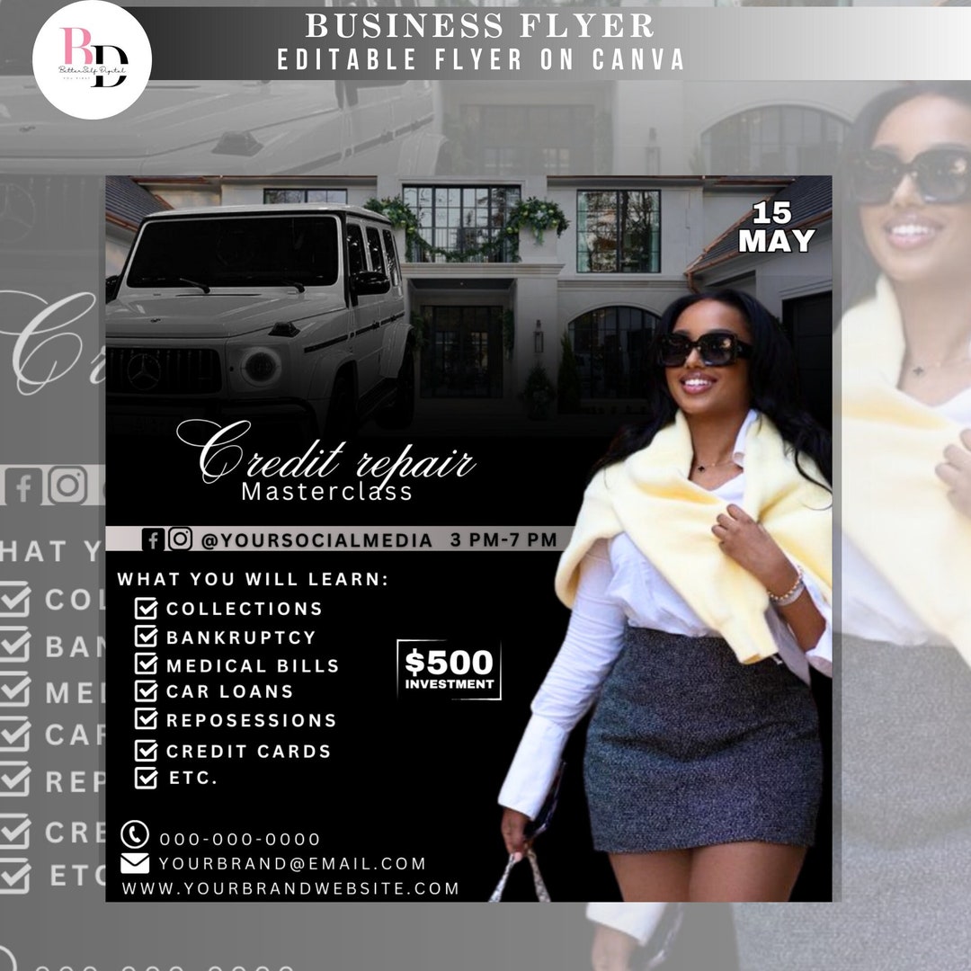 DIY Credit Repair Masterclass Flyer, Editable on Canva, Tax, Bills ...