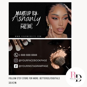 DIY Makeup Artist Business Cards With QR Code, Editable Black and Brown ...