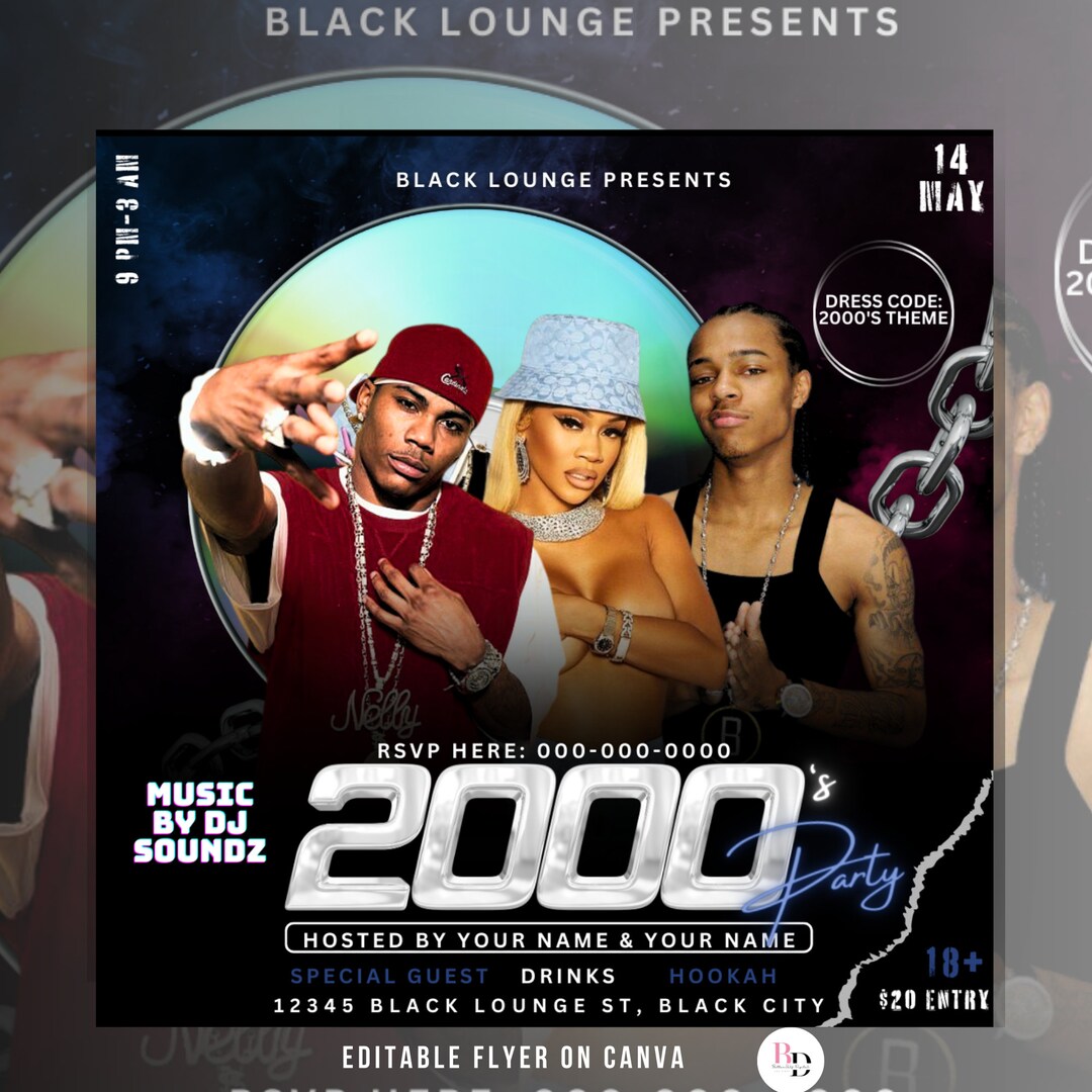 Folleto de fiesta retro de los años 2000, Evento Club Invitaciones a salones, Editable en Canva ...