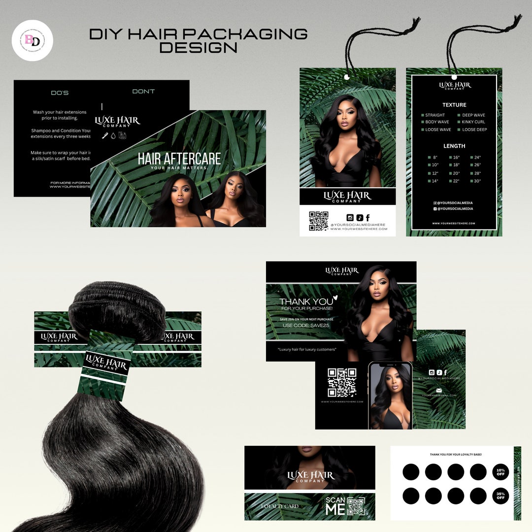 DIY Hair Extension Bundle Tag Template, Canva Graphic Design, Thank You ...