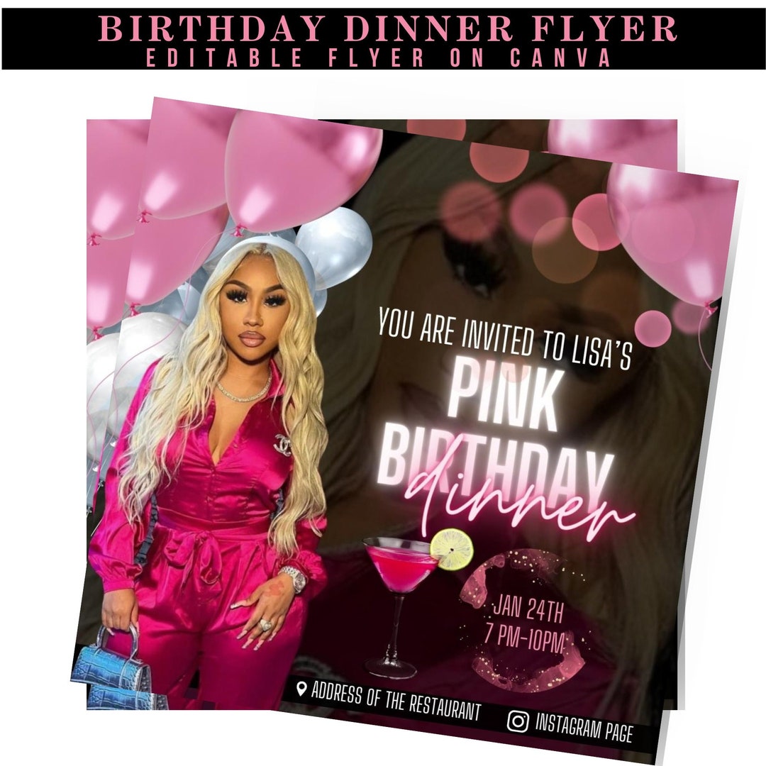 DIY Pink Birthday Dinner Flyer, Invites, Birthday Celebration, Classy ...