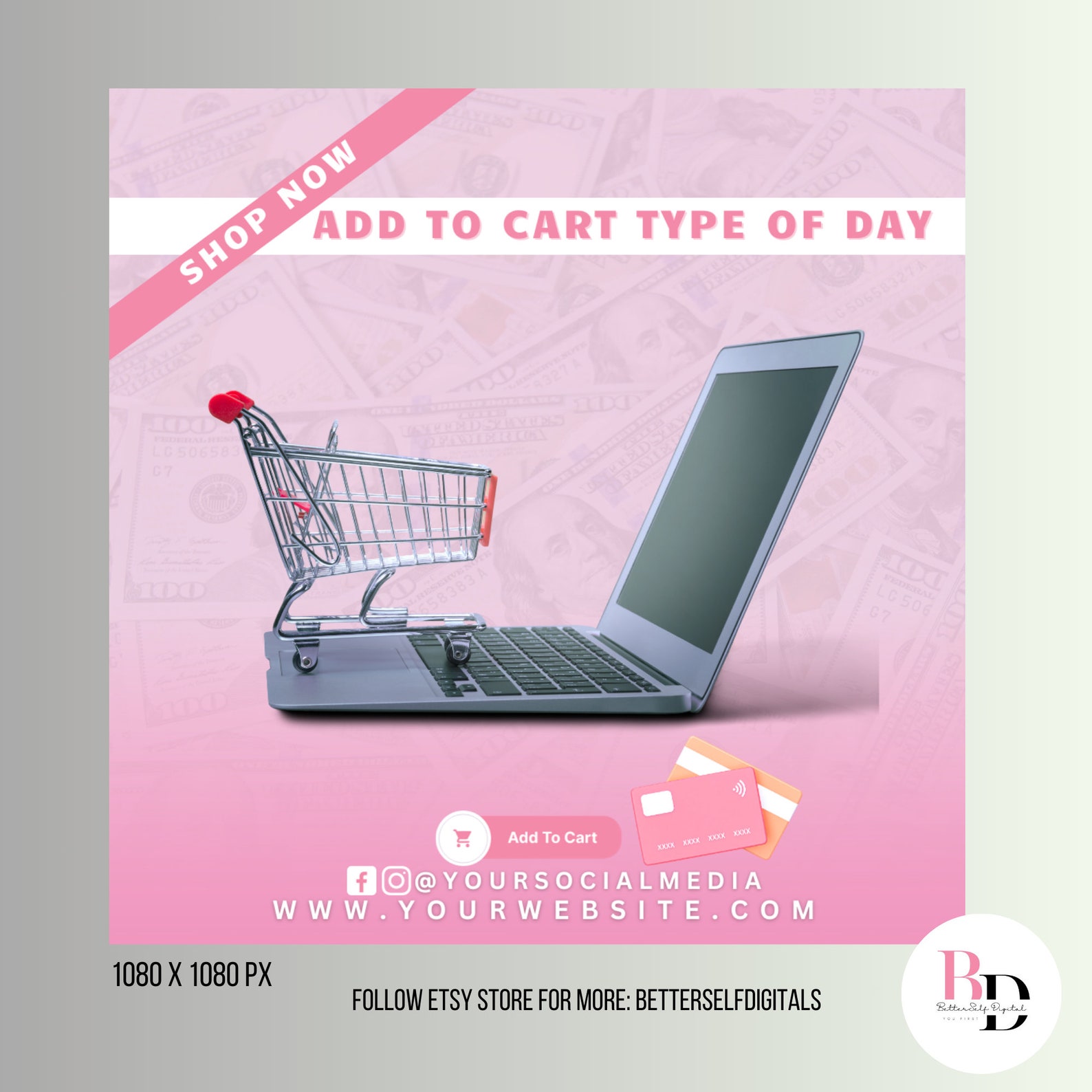 Add to Cart Business Flyer, Editable on Canva, Pink Design, Shop Now ...