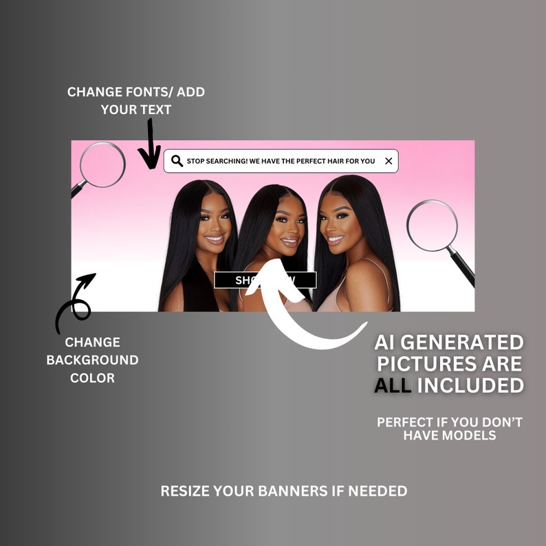 12 Pink Website Banner Design, DIY Banners Kit, Hair Seller, Wig ...