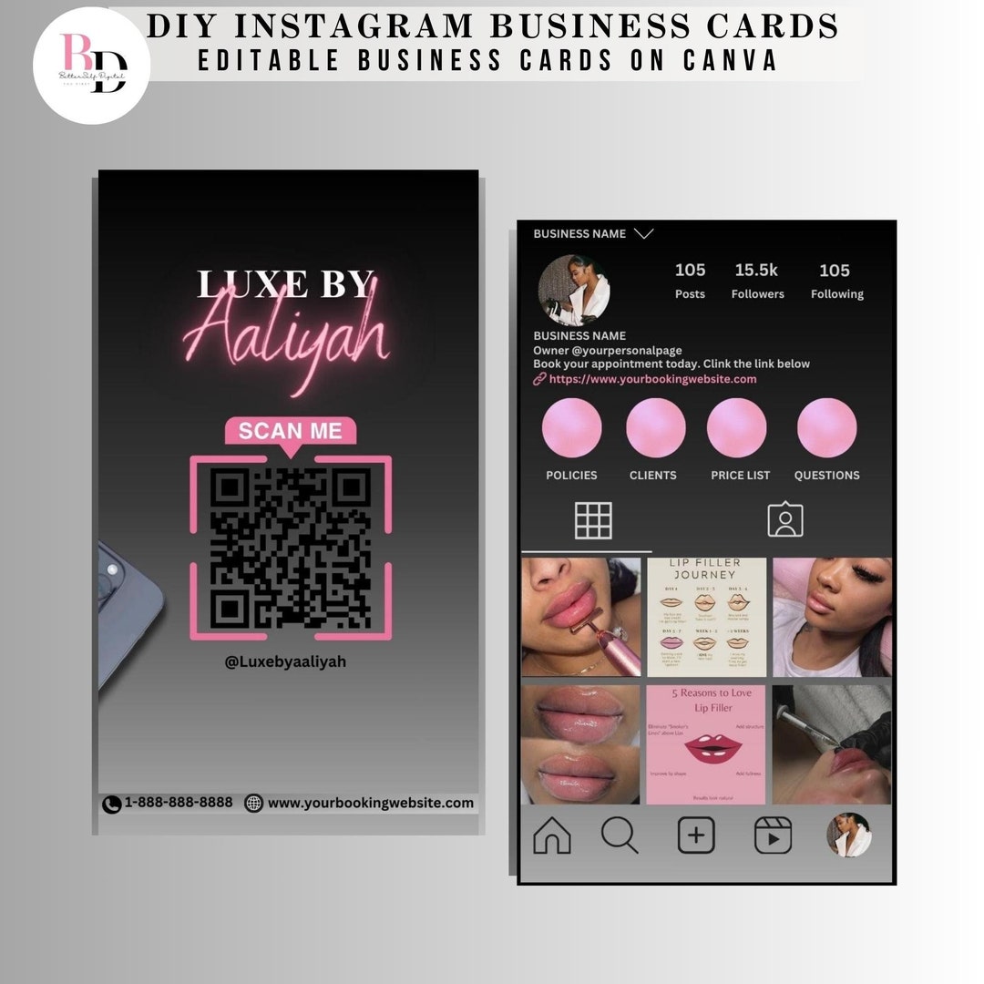 DIY Lip Fillers QR Code Instagram Business Cards Template, Botox, Lips ...