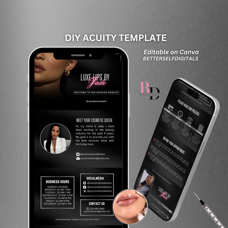 DIY Lip Filler Acuity Scheduling Template, Editable on Canva, Black ...