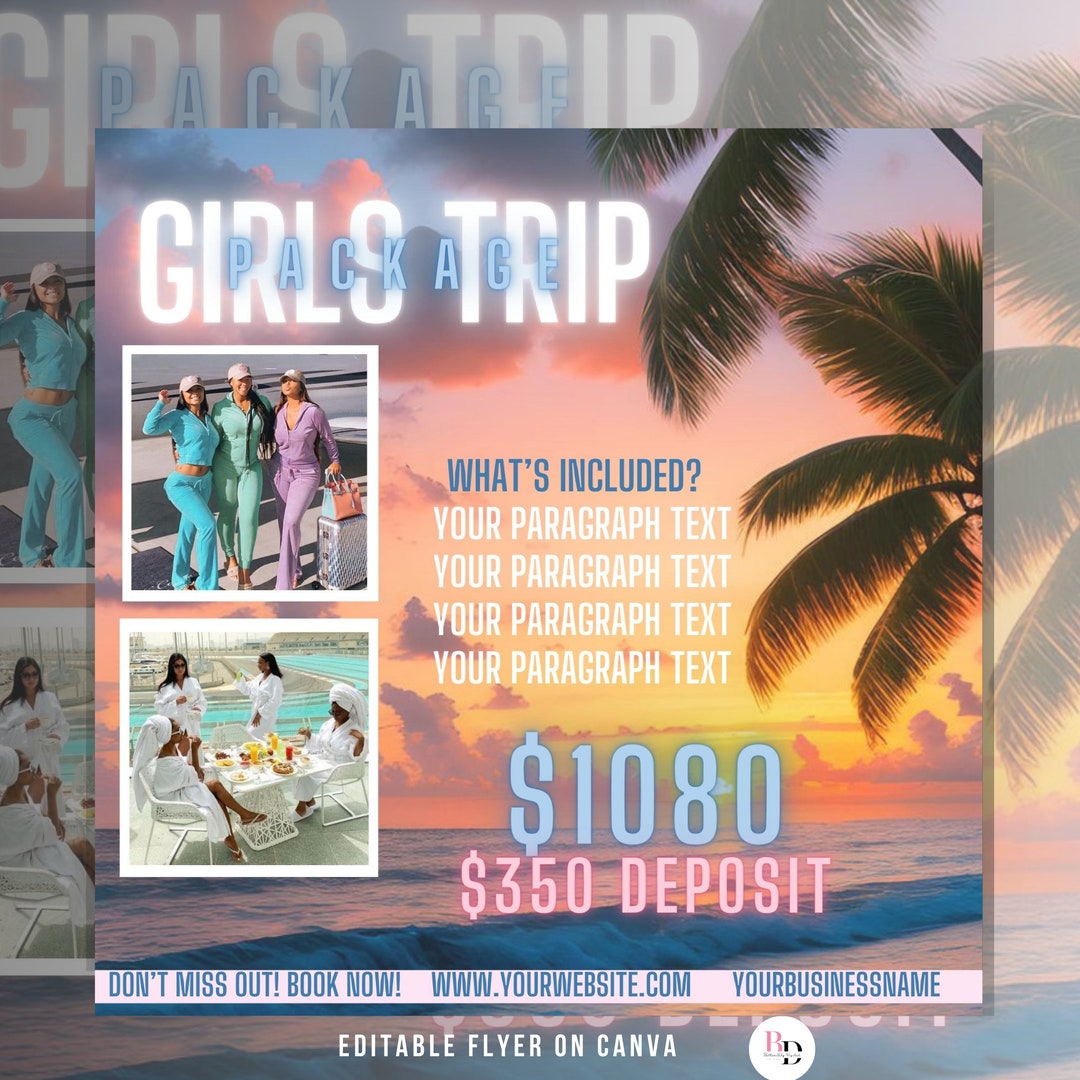 Girls Trip Vacation Flyer, Travel Agent, DIY Flyer, Travel, Getaway ...