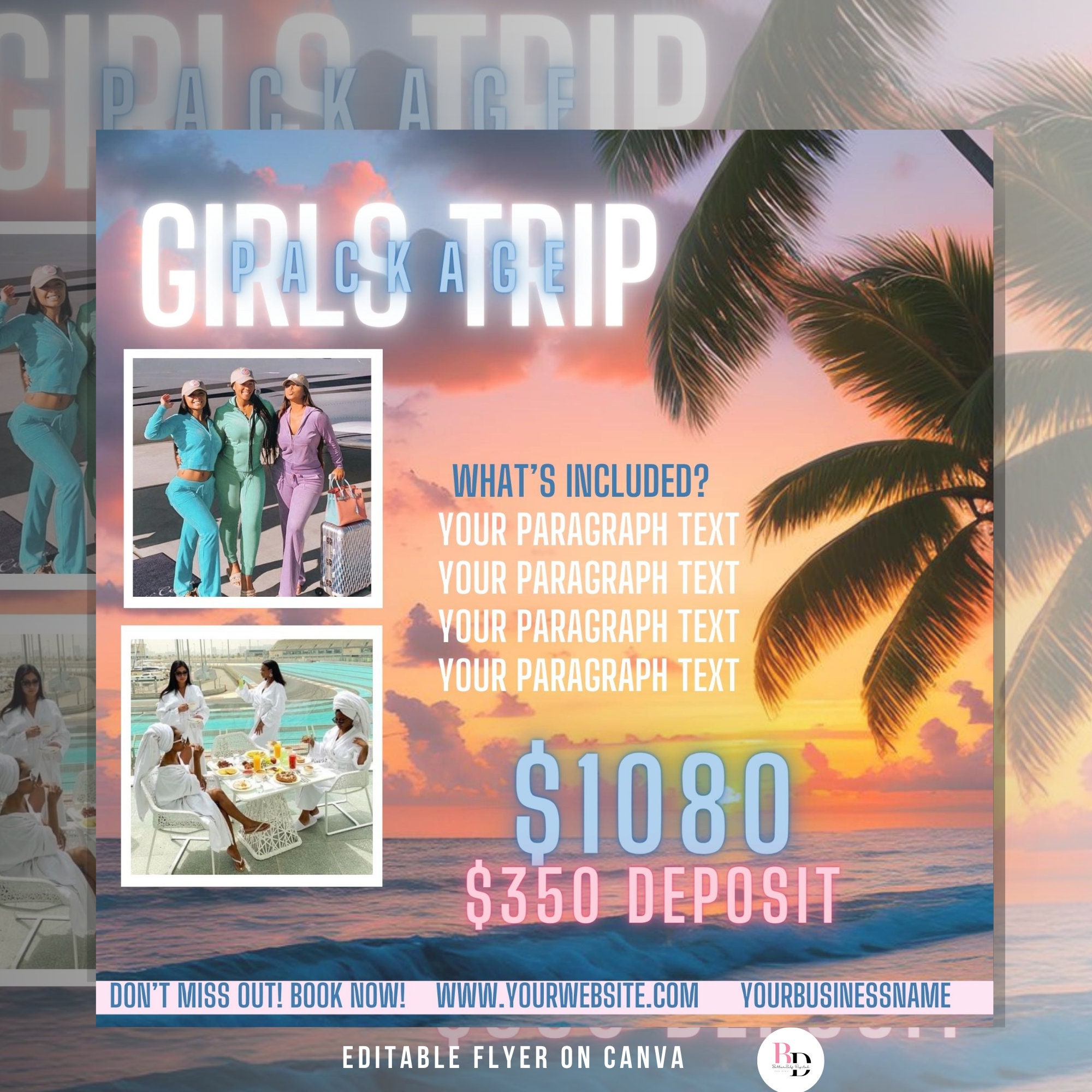 Girls Trip Vacation Flyer, Travel Agent, DIY Flyer, Travel, Getaway ...