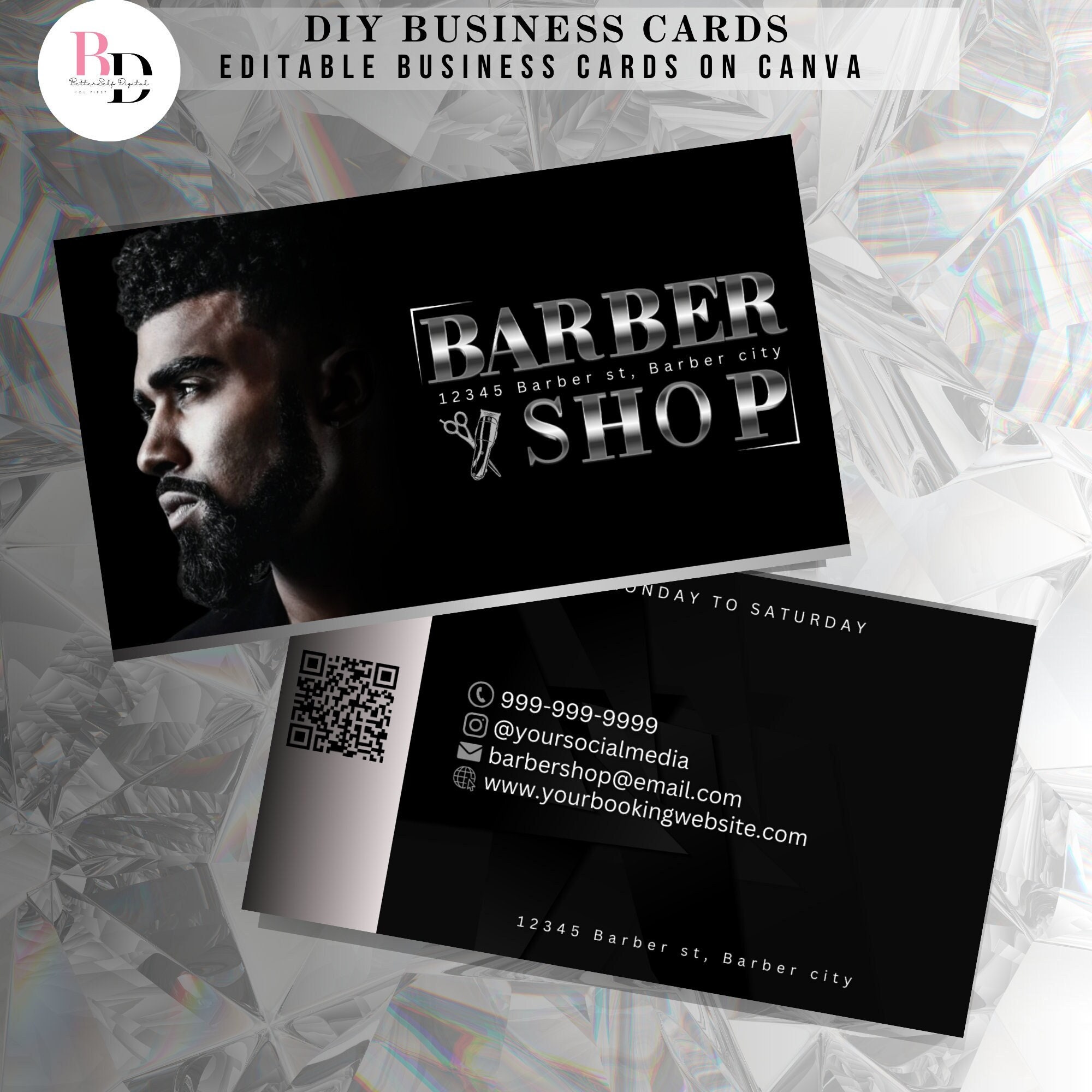 DIY Premade Barber Shop Business Cards, Black Editable Templates on ...