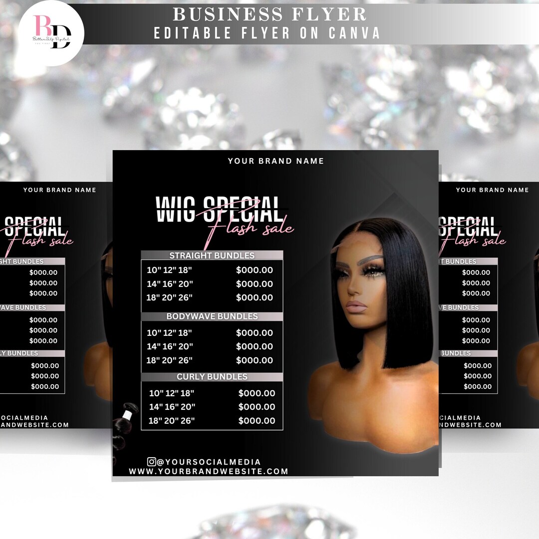 DIY Wig Special, Pricelist, Ready to Wear Wig Flyer, Editable on Canva ...