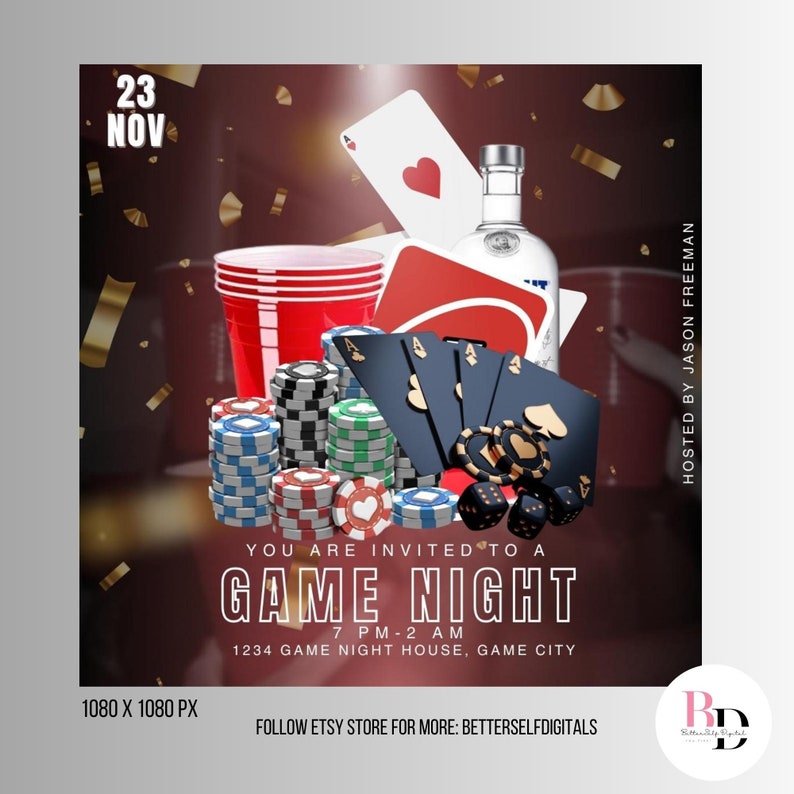 DIY Game Night Flyer for Friends and Family, Editable on Canva, Party ...