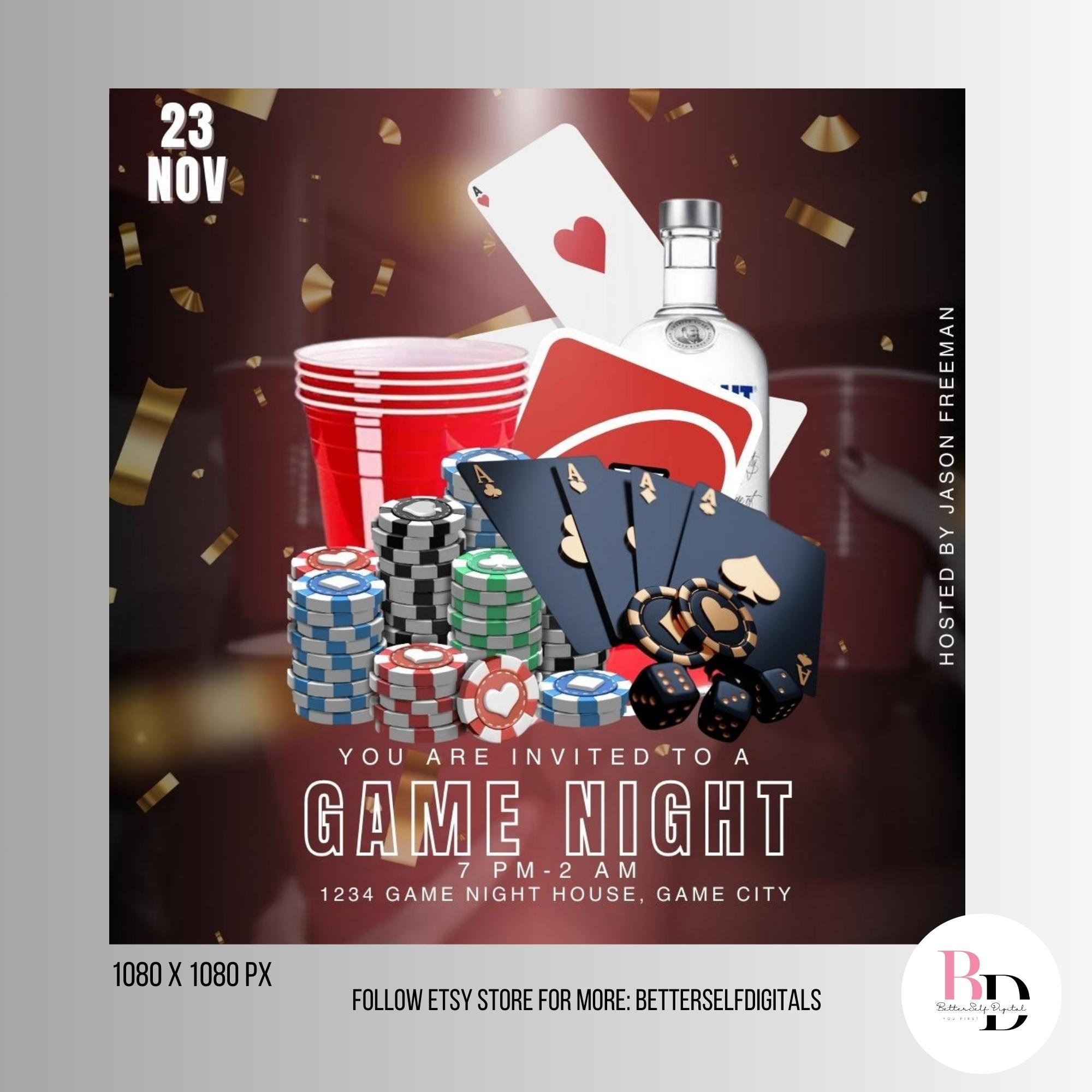 DIY Game Night Flyer for Friends and Family, Editable on Canva, Party ...