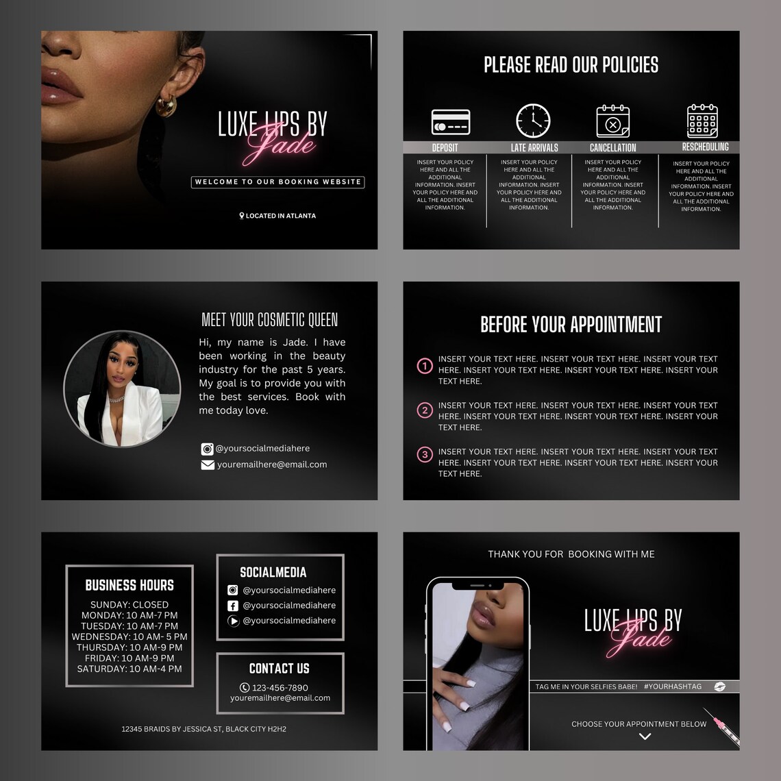 DIY Lip Filler Acuity Scheduling Template, Editable on Canva, Black ...