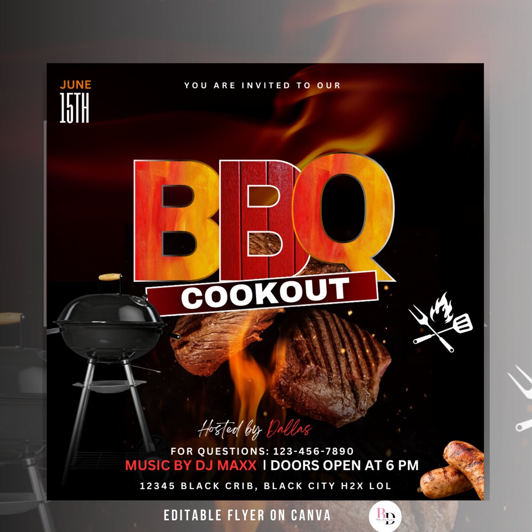 DIY BBQ Cookout Flyer Invitation, Editable on Canva, Event Flyer ...
