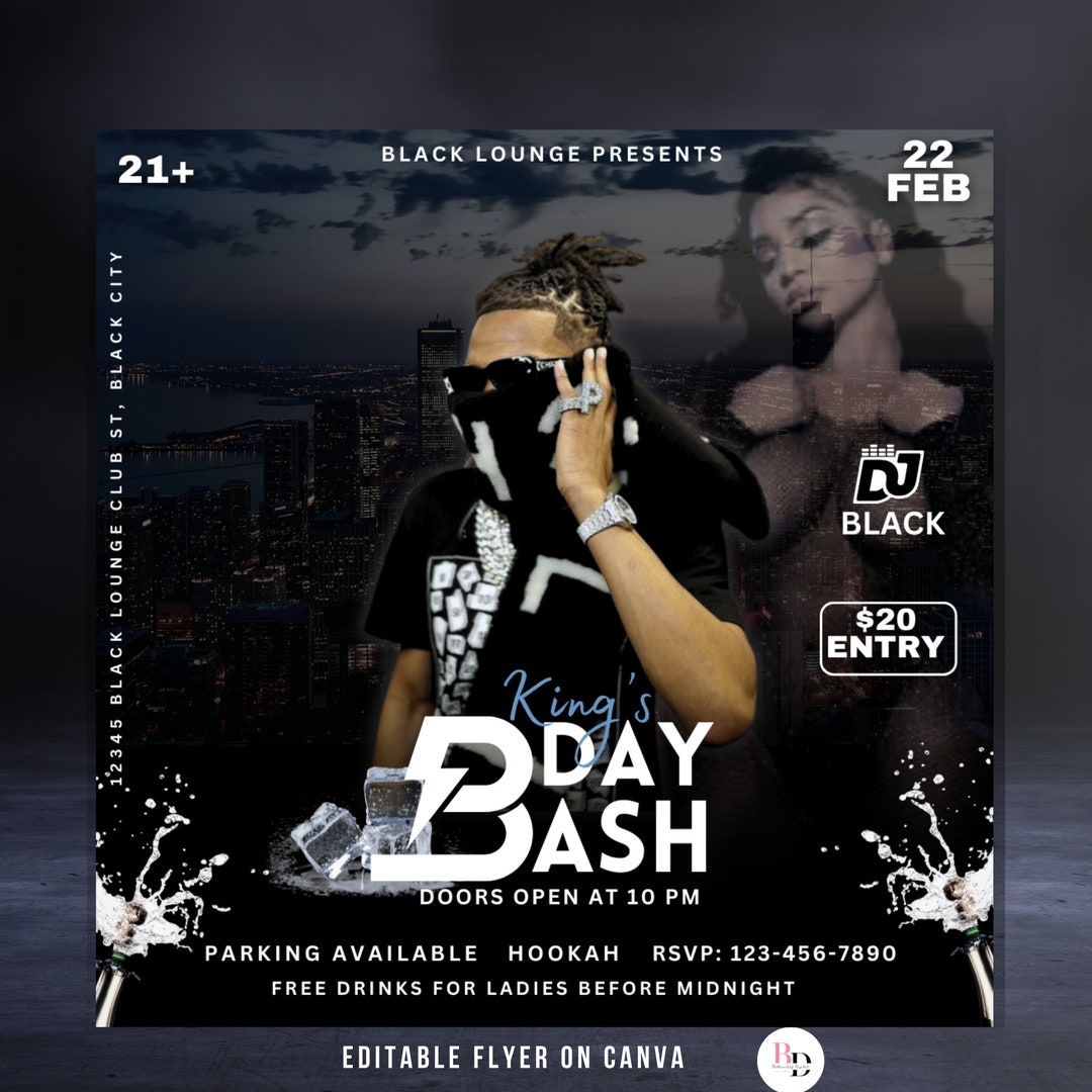 Male Birthday Flyer Invitation, Editable on Canva, Premade Graphic ...