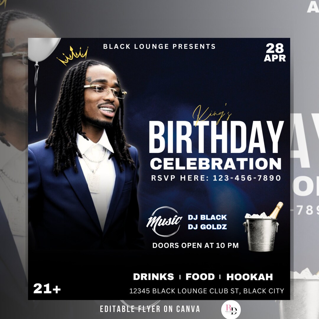 Premade Male Birthday Flyer Invitation, Editable on Canva, Party, Event ...