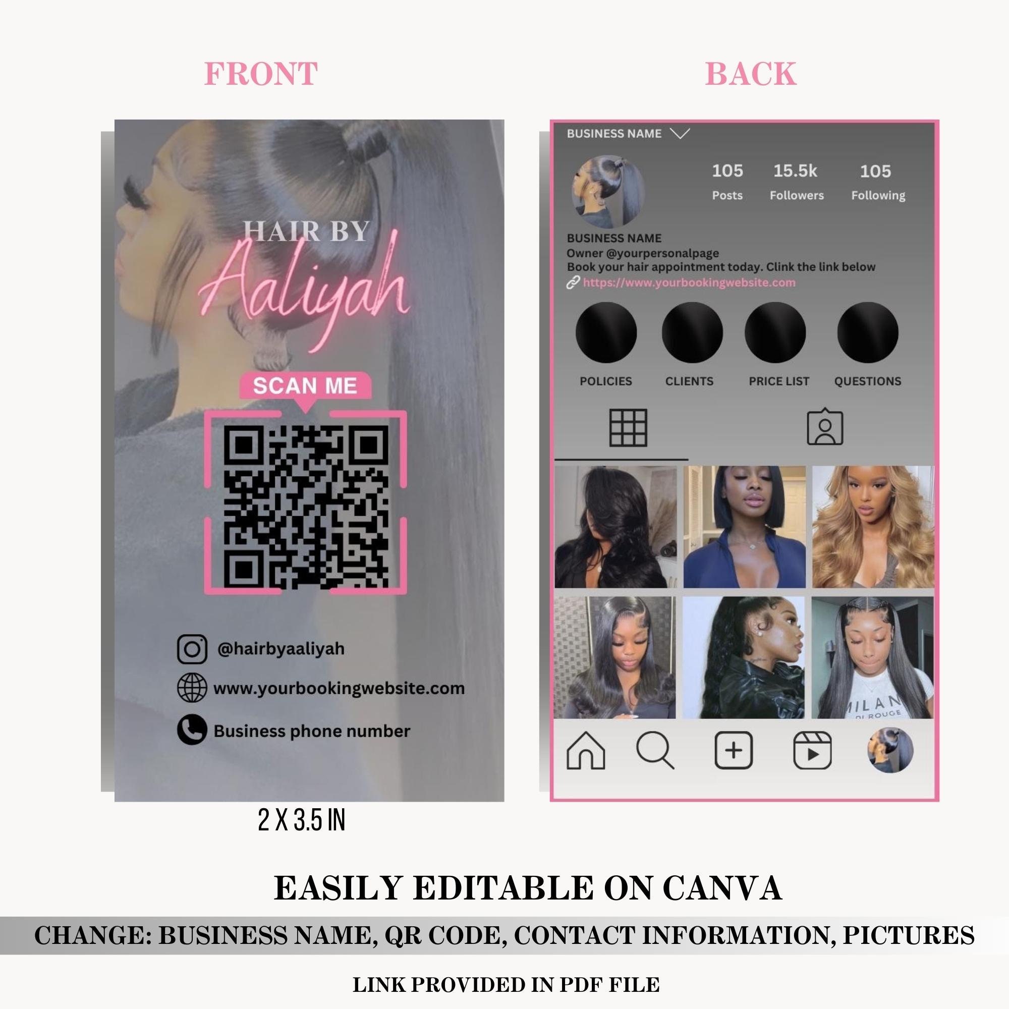 DIY Instagram Business QR Code Cards for Hairstylist, Hair Seller, Hair ...