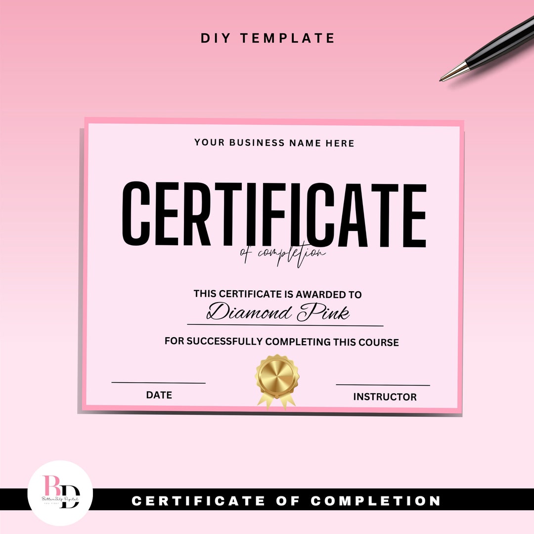 DIY Certificate of Completion Template, Reward, Masterclass, Lashes ...