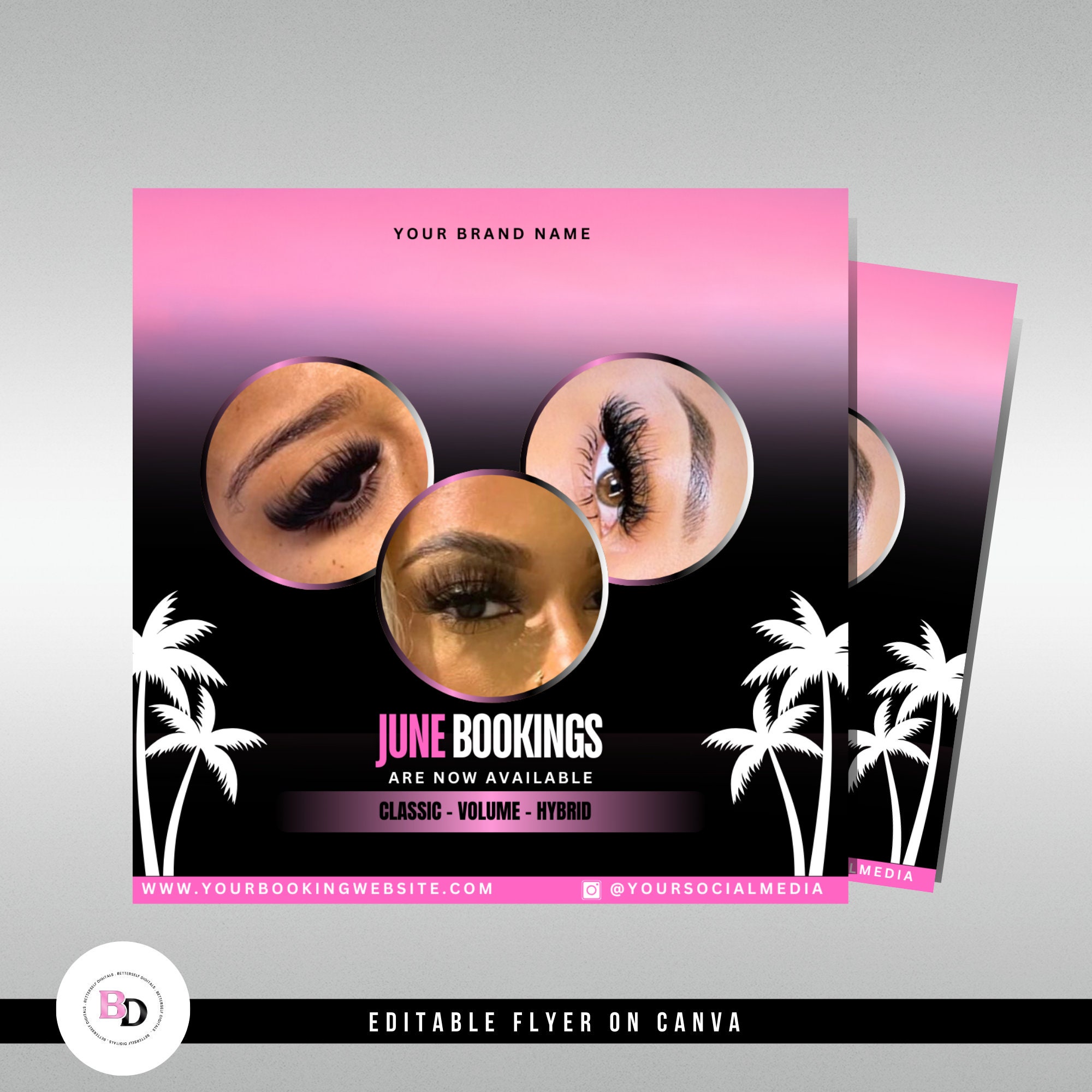DIY June Bookings Flyer Template, Editable on Canva, Lashes, Eyelashes ...
