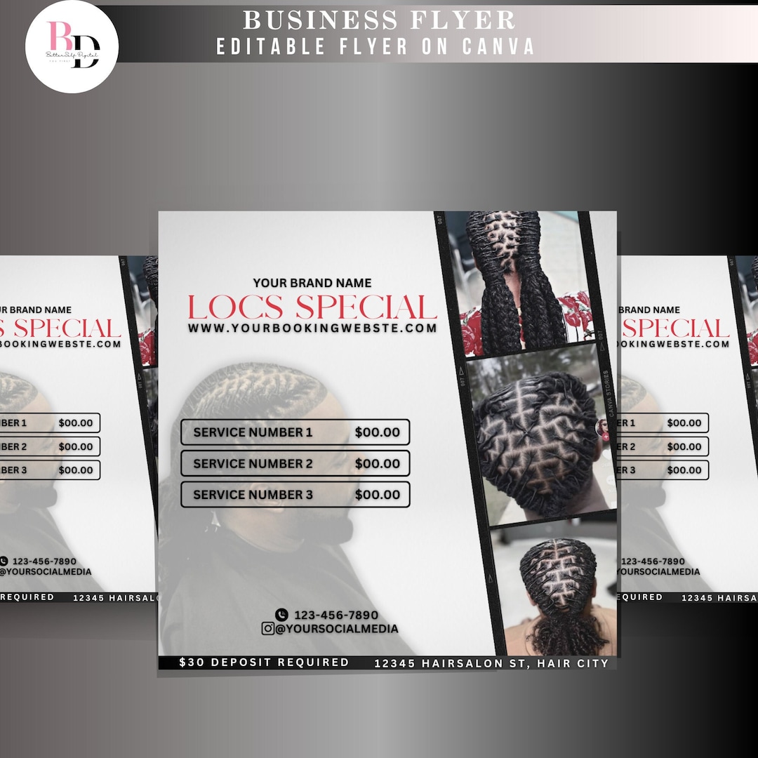 Locs and Styles Flyer, Barbershop, Loc Retwist, Editable on Canva ...