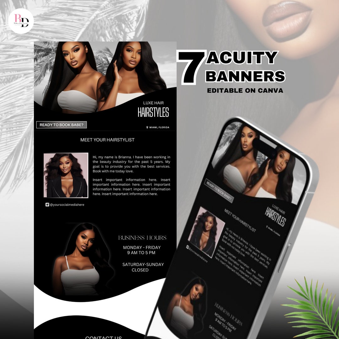 Luxury Hairstylist Acuity Scheduling Template, Black - White, DIY Template, Editable on Canva ...