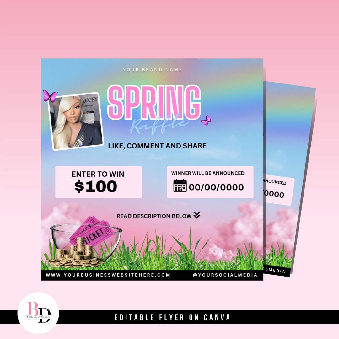 DIY Spring Raffle Giveaway Flyer, Spring, Editable on Canva, Giveaway ...