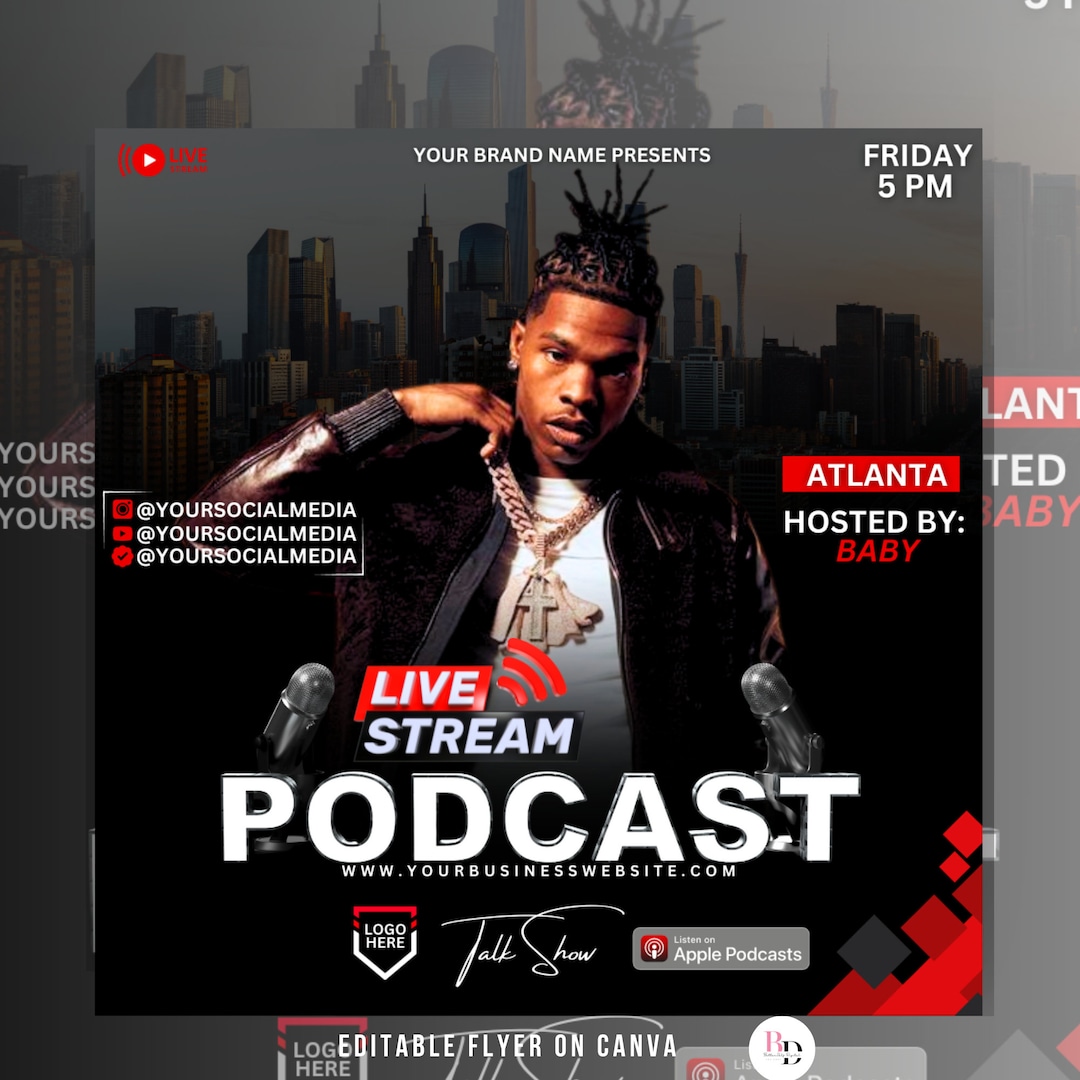 Podcast Flyer, Editable on Canva, Live, Talk Show, Radio Show ...