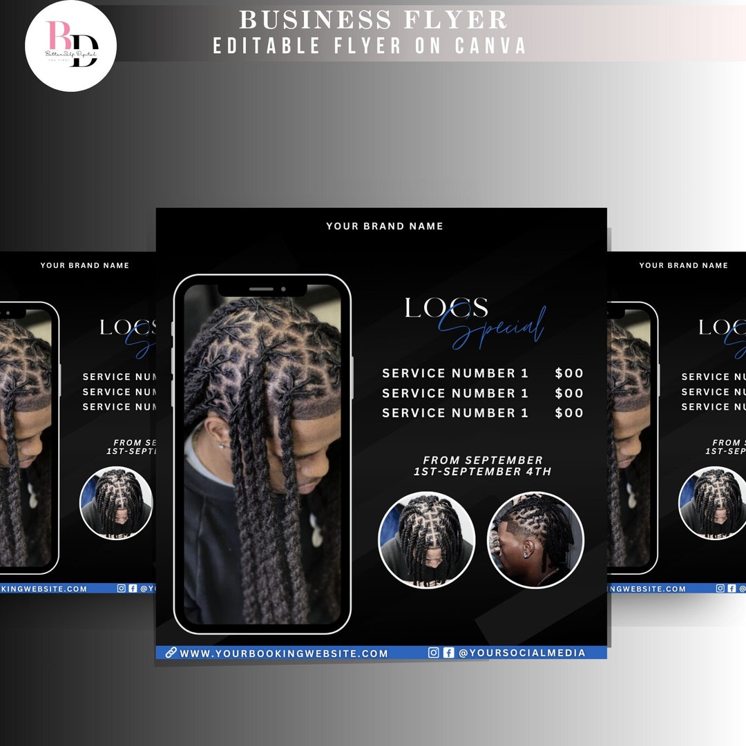 Locs and Styles Flyer, Barbershop, Retwist, Editable on Canva ...