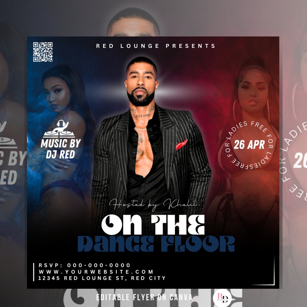 Blue and Red Club Event Party Flyer, Editable on Canva, Men, Women ...