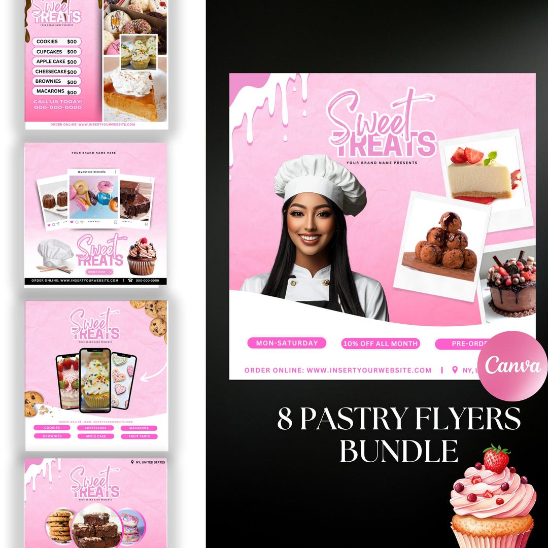 8 Pastry Flyers Bundle Template, DIY, Editable on Canva, Sweet Treats ...