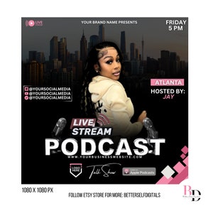 Podcast Flyer, Editable on Canva, Live, Talk Show, Radio Show ...