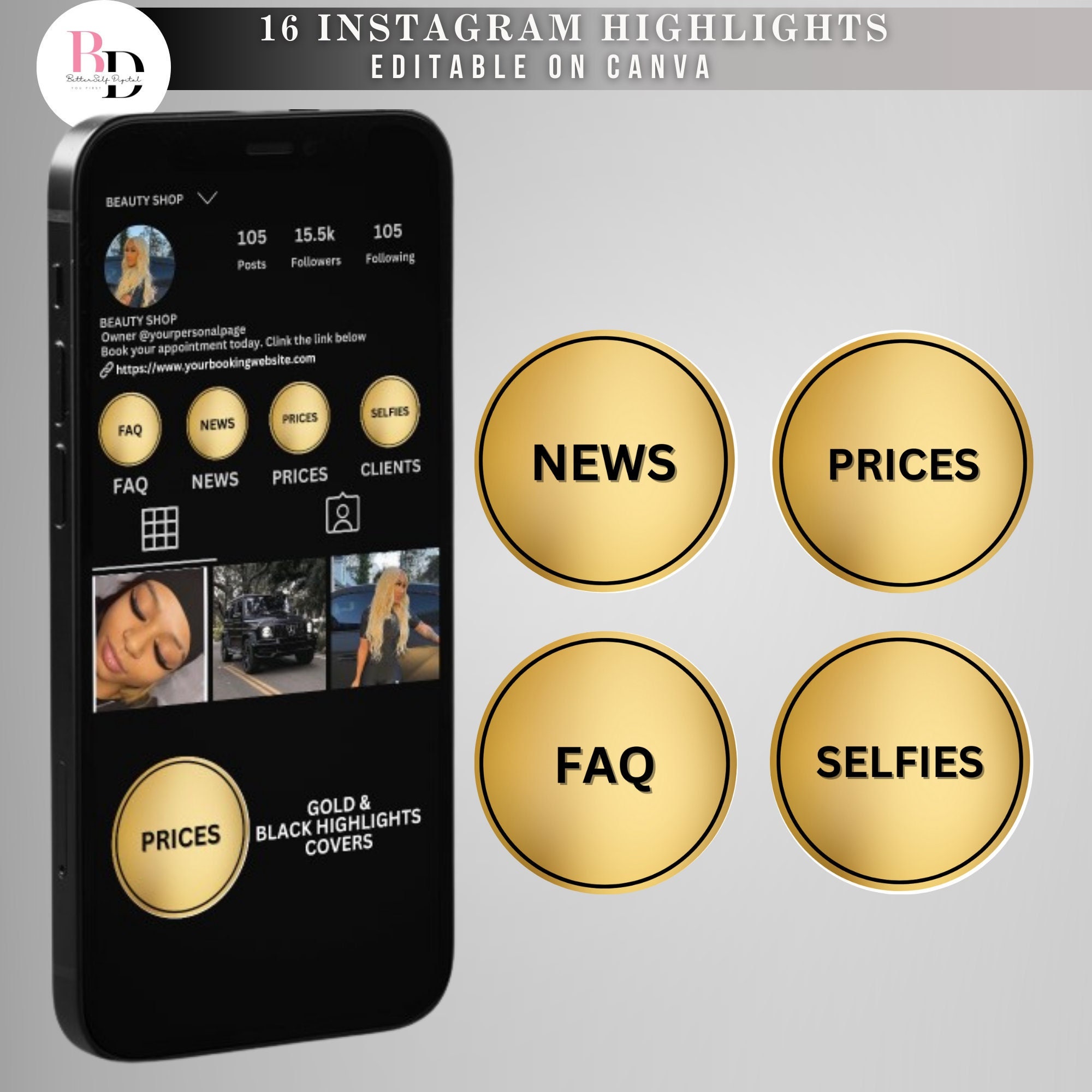 Gold and Black, Basic Instagram Highlight Covers, Business, Editable ...