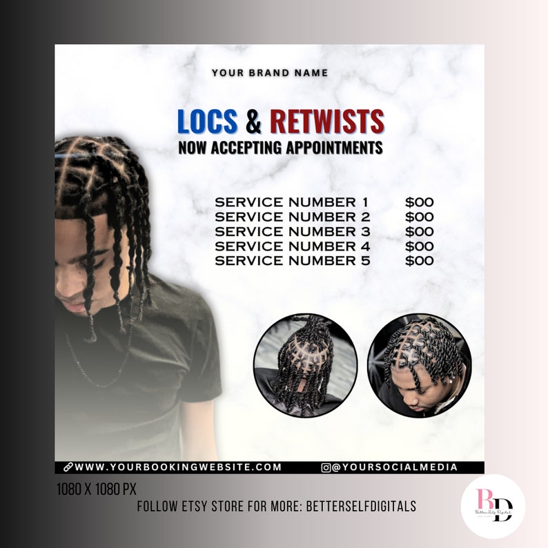Locs and Styles Flyer, Barbershop, Retwist, Editable on Canva ...