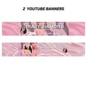 Youtube Branding Kit, Pink and White Girly Design, Editable on Canva ...