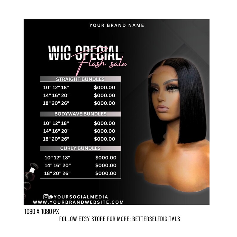 DIY Ready to Wear Wig Flyers for Business, 4 Flyers Bundle, Social ...