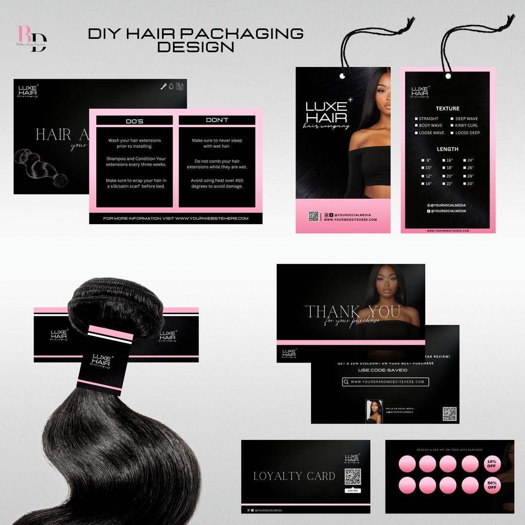 DIY Hair Extension Bundle Tag Template, Canva Graphic Design, Thank You ...