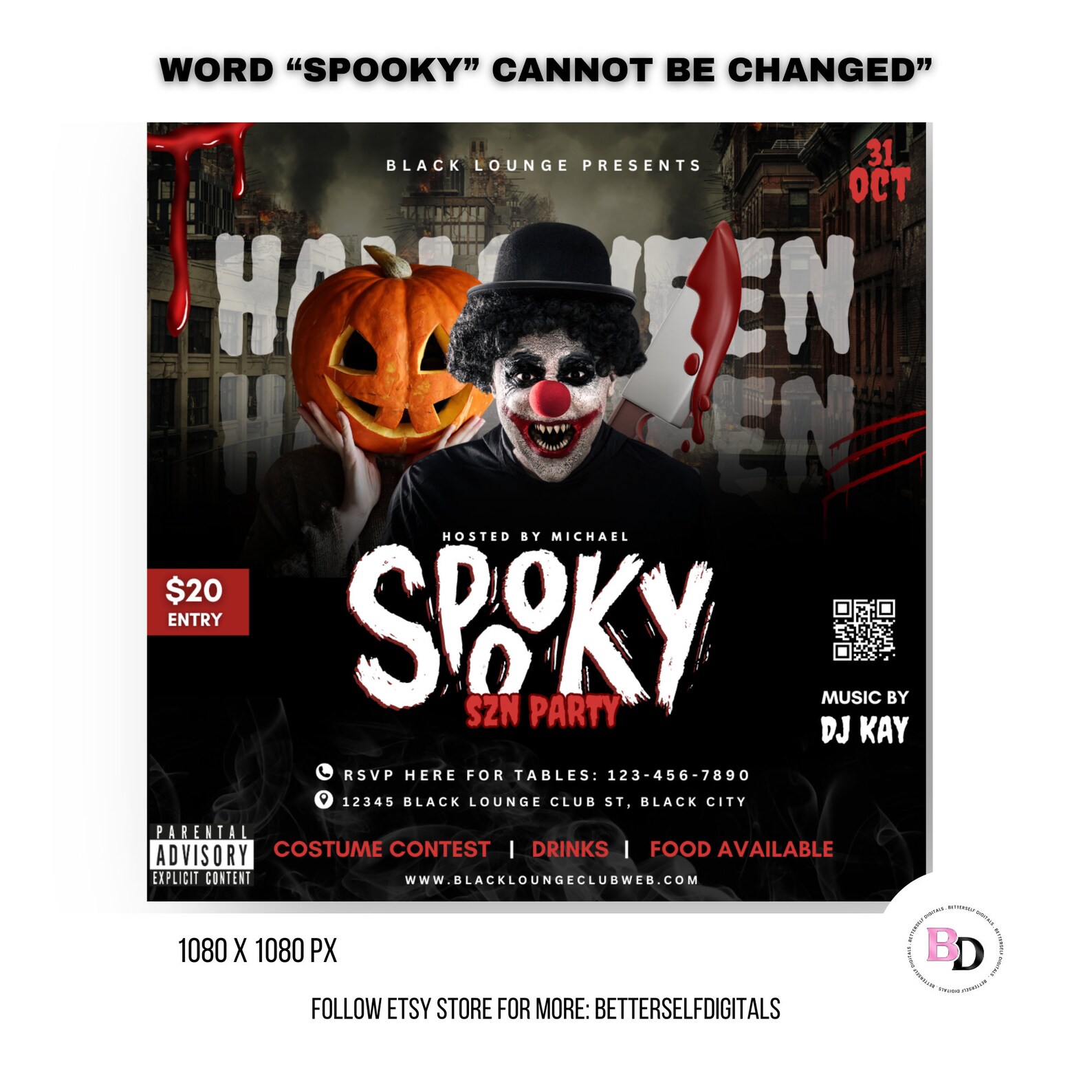 DIY Halloween Party Flyer Template, Editable on Canva, Spooky Szn, Club ...