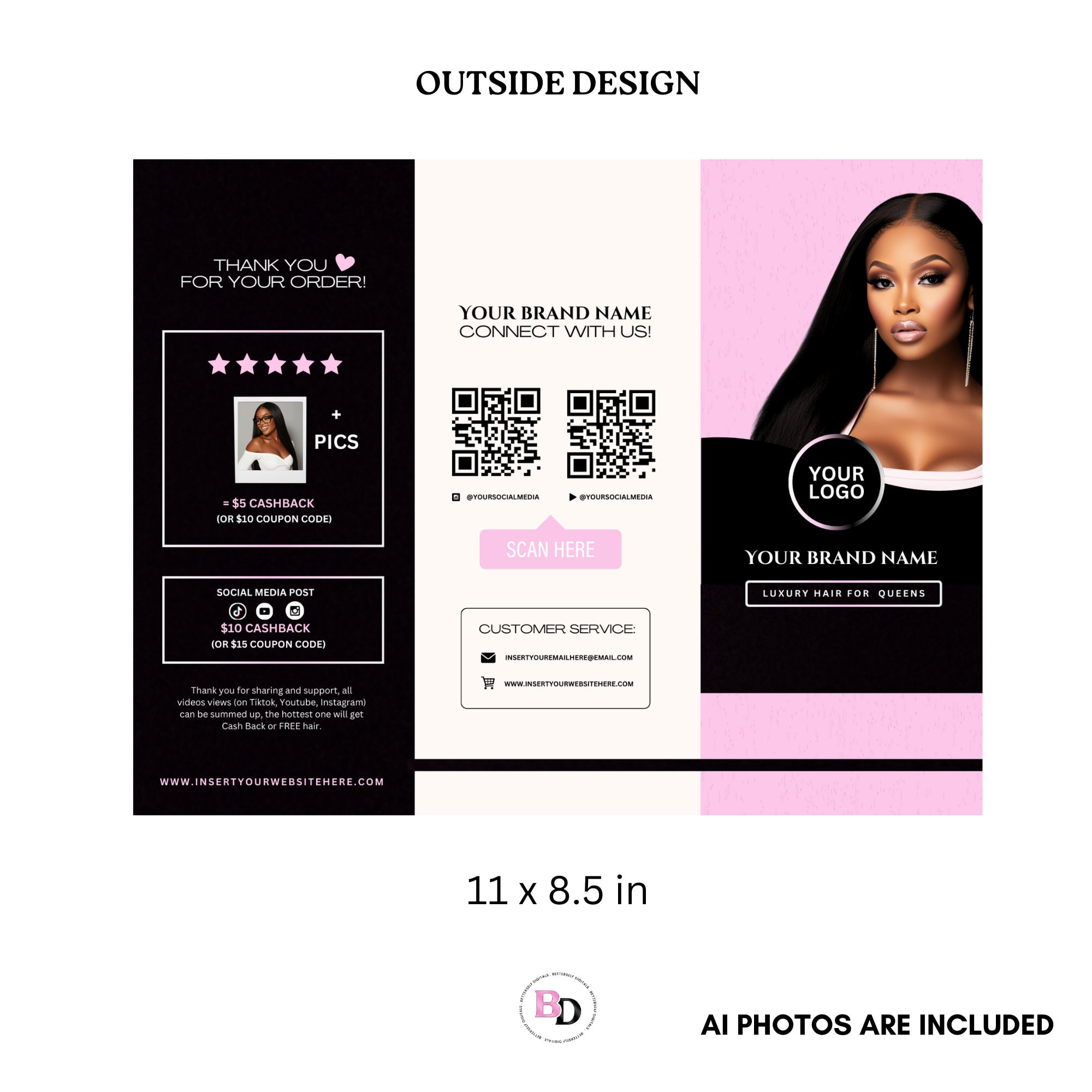 DIY Trifold Brochure Template, Hair Seller, Hairstylist, Printable ...