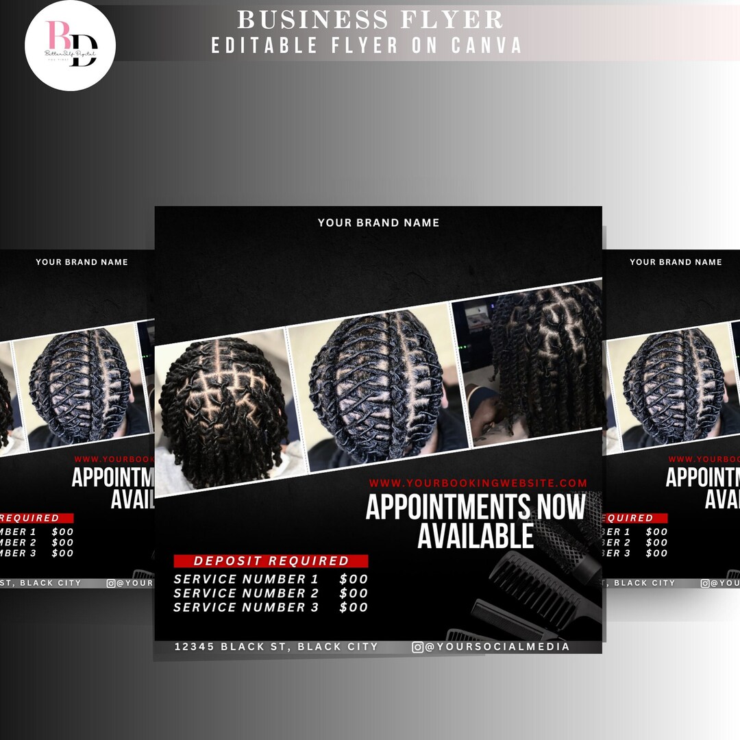 Locs and Styles Flyer, Barber Shop, Editable on Canva, Hair Salon ...