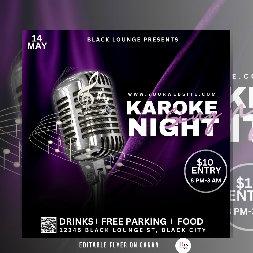 Karaoke Night Flyer Invitation, Editable on Canva, Open Mic Night ...