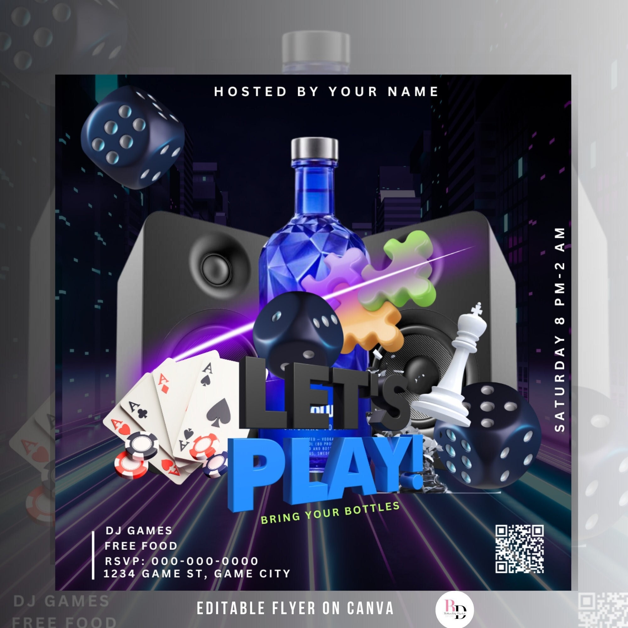 DIY Game Night Flyer for Friends and Family, Editable on Canva Pro ...