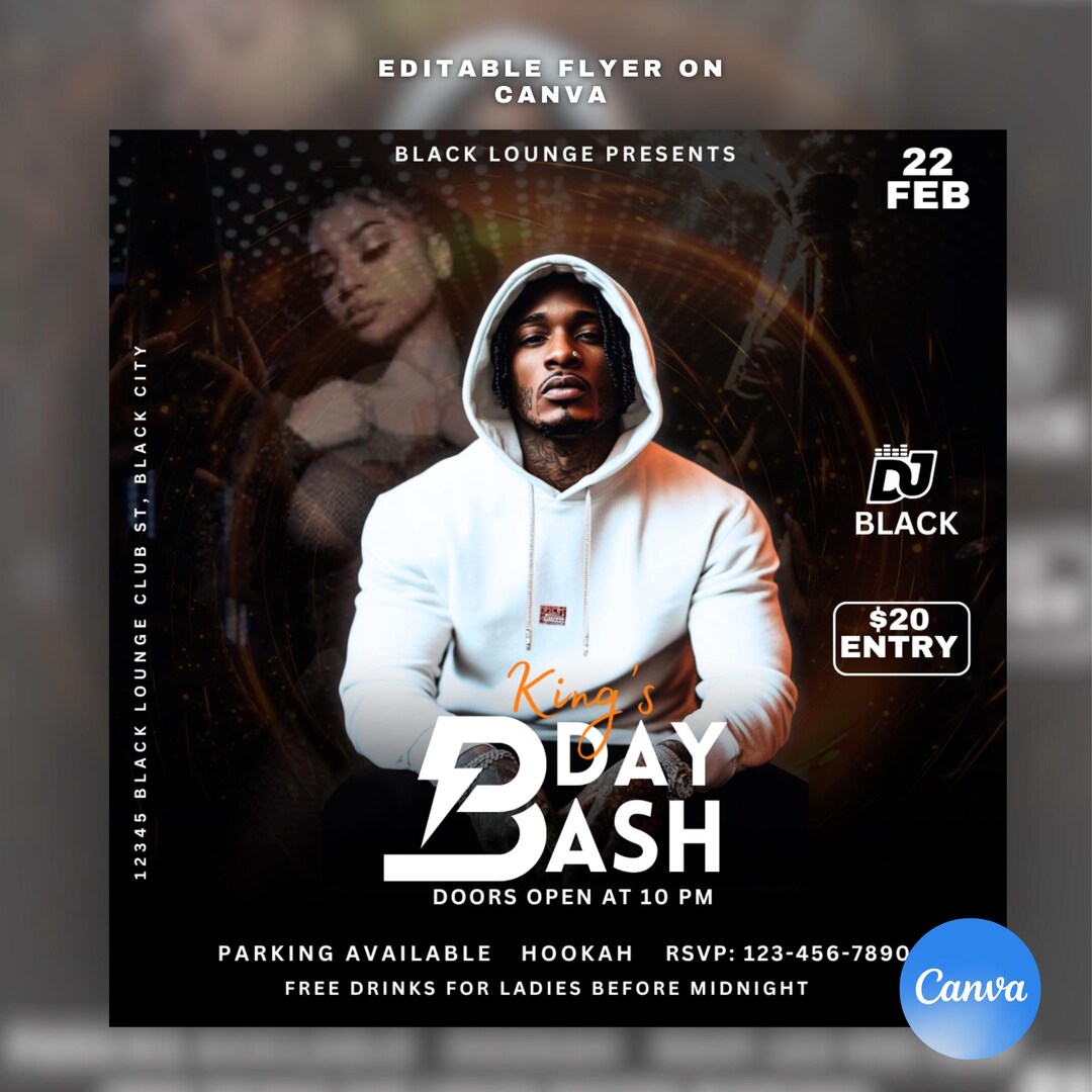 Male Birthday Flyer Invitation, Editable on Canva, Premade Graphic ...